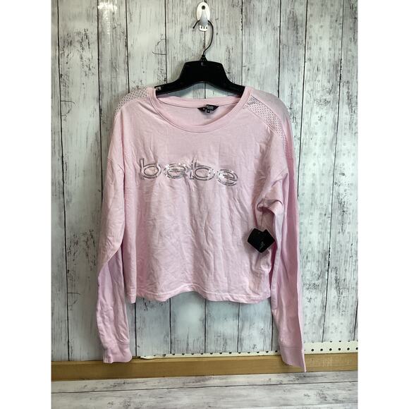 bebe | Tops | Bebe Sport Cropped Sweatshirt Womens Pink Logo Long ...